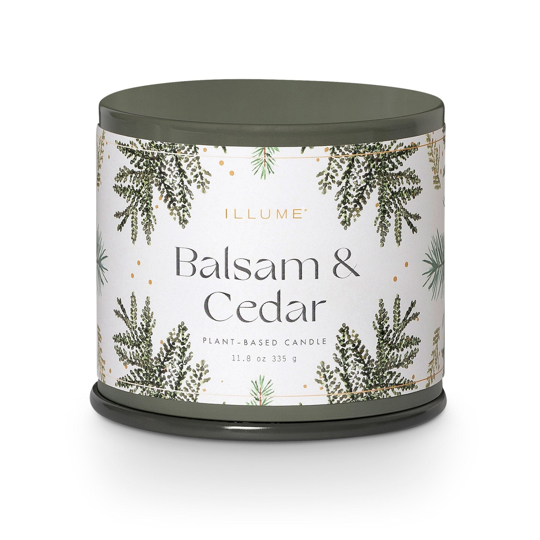 ILLUME® Candles Balsam & Cedar Noble Holiday Green Vanity Tin Candle– Illume Candles