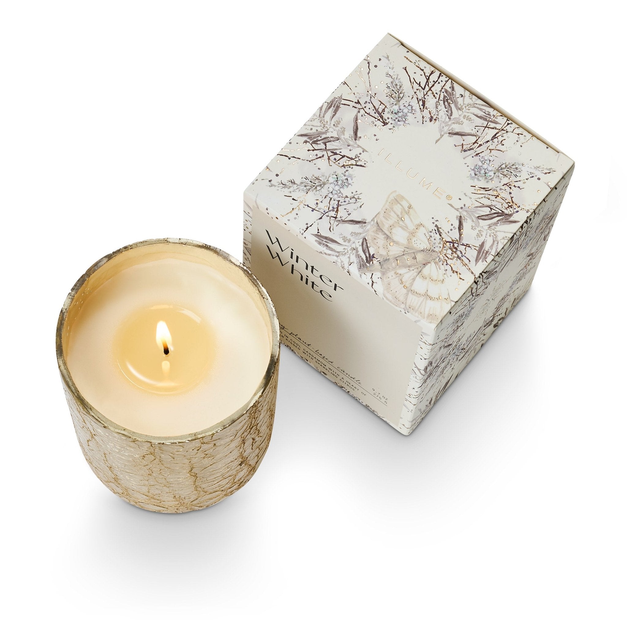 ILLUME® Candles Winter White Small Boxed Crackle Glass Holiday Candle ...